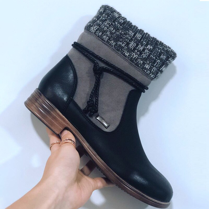 Botas de neve mulheres retro senhoras ziper couro ... – Vicedeal