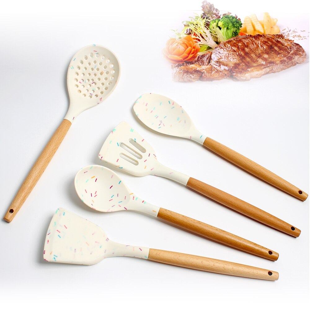 Silicone Cooking Spatula Set Wooden Handle Kitchen... – Grandado
