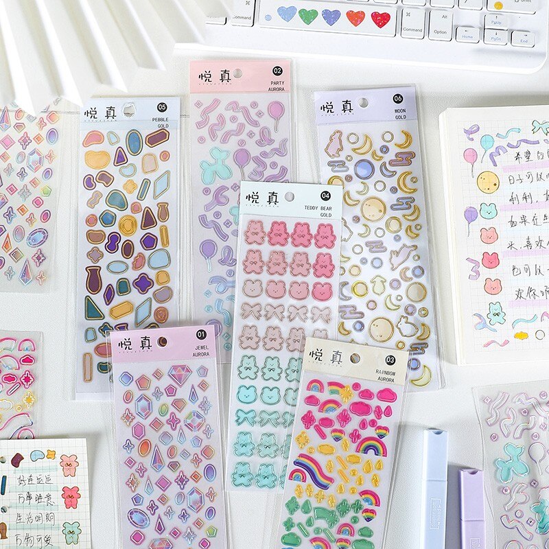 Cute Ribbon Dimond Moon Bear Colorful Sticker Adhe... – Vicedeal