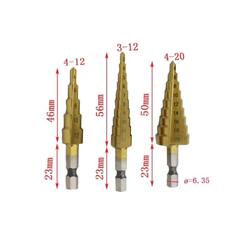 3pcs/set 3-12mm 4-12mm 4-20mm Step Cone Drill Bit ... – Grandado
