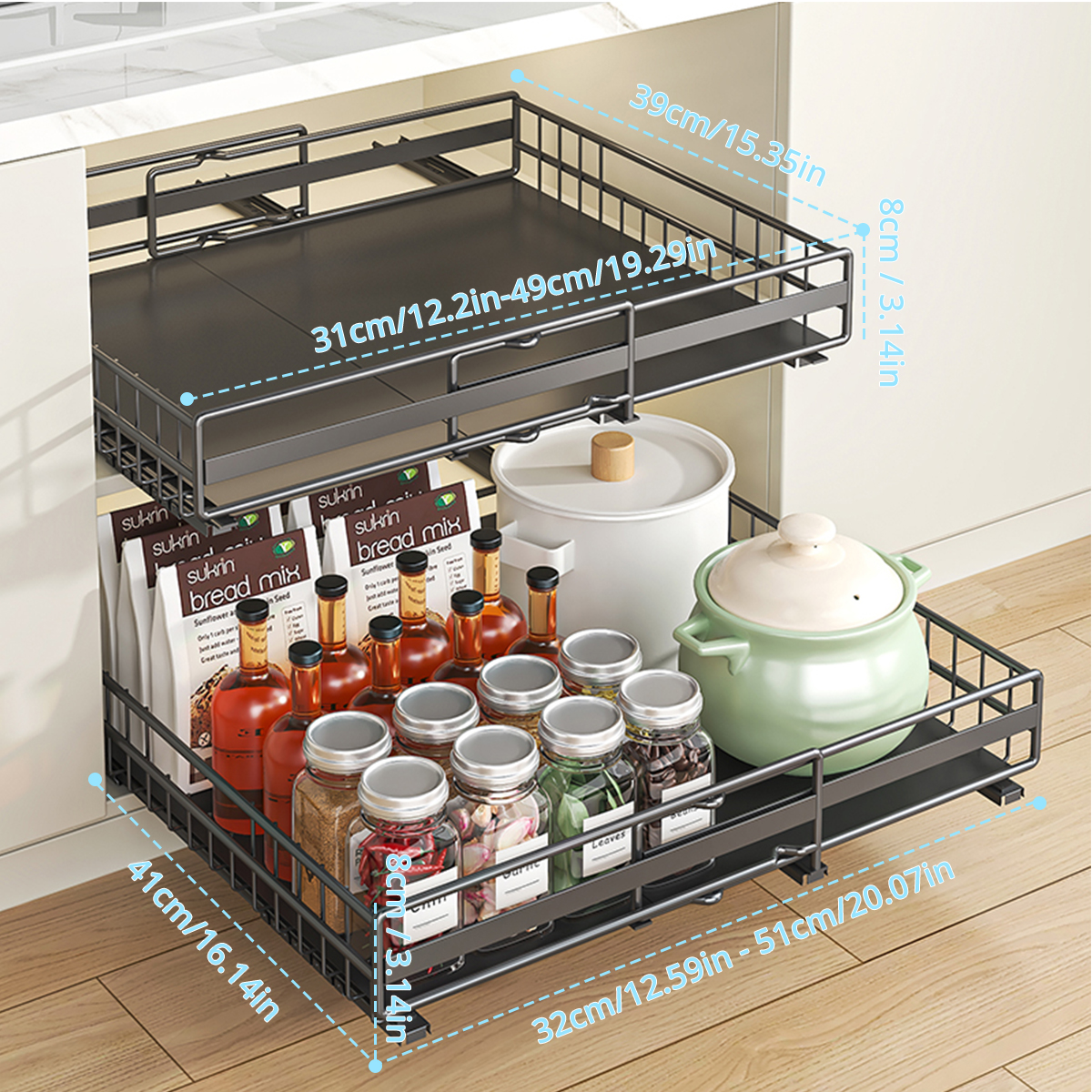 2 Pack Pull Out Cabinet Organizers Expandable, Sli... – Vicedeal