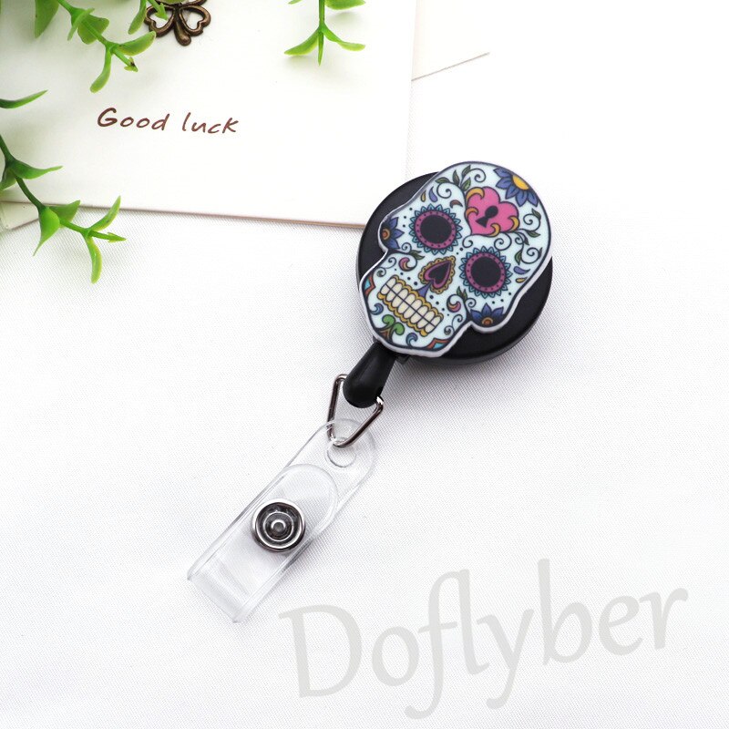 Flowers Skull Skeleton Retractable Badge Reel Stud... – Vicedeal