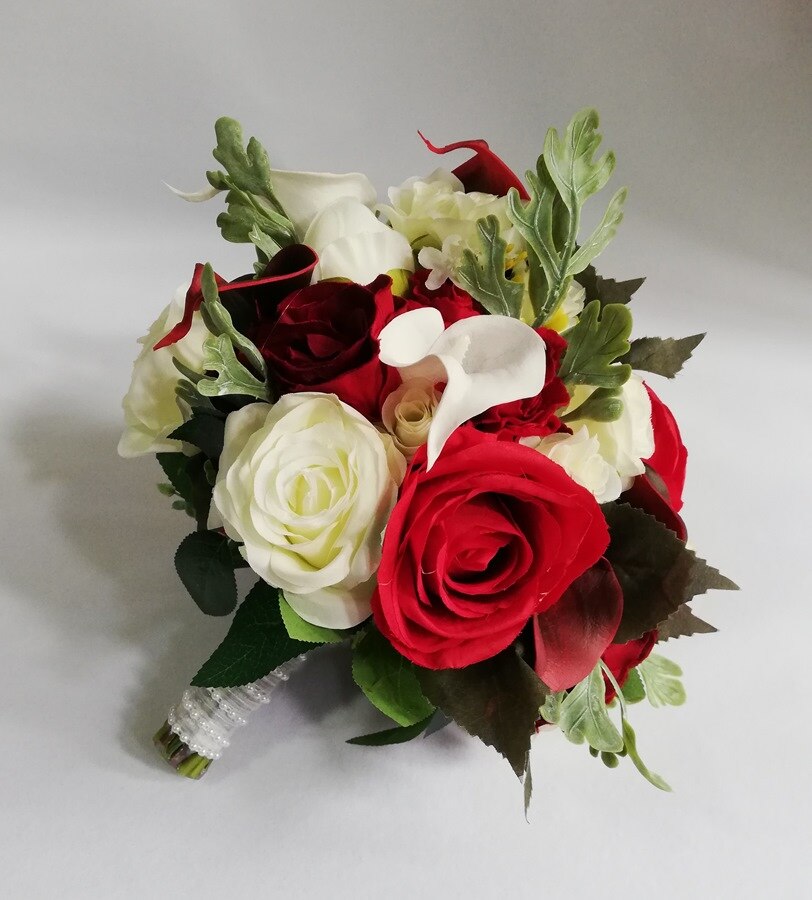 Red Real Touch Flowers Rose Bouquets for Wedding P... – Grandado