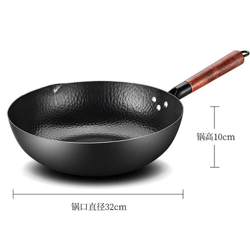 Handmade Cast Iron Wok 32cm Uncoated Non-stick Ski... – Grandado