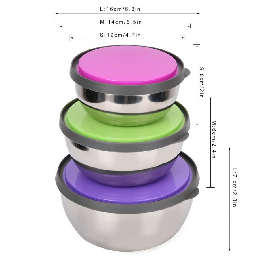 3Pcs Bowl Stainless Steel Seal Bowl Fruit Storage ... – Vicedeal