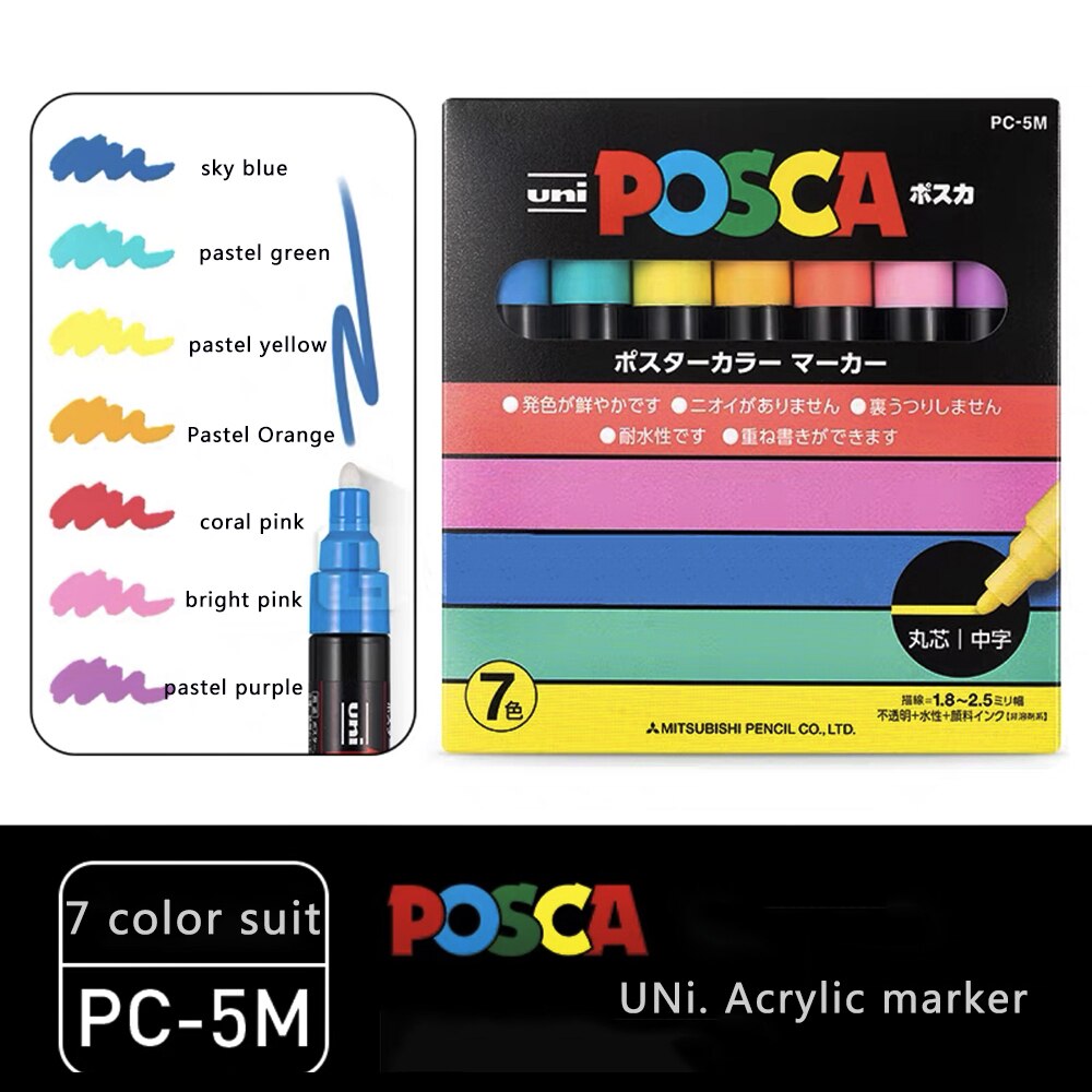 Uni 7Pcs PC-5M Paint Marker POP Advertising Pen Ma... – Grandado