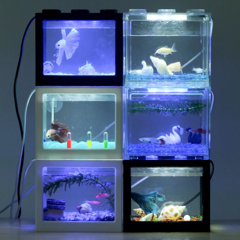 USB Mini Aquarium Fish Tank with LED Lamp Light Ho... – Vicedeal