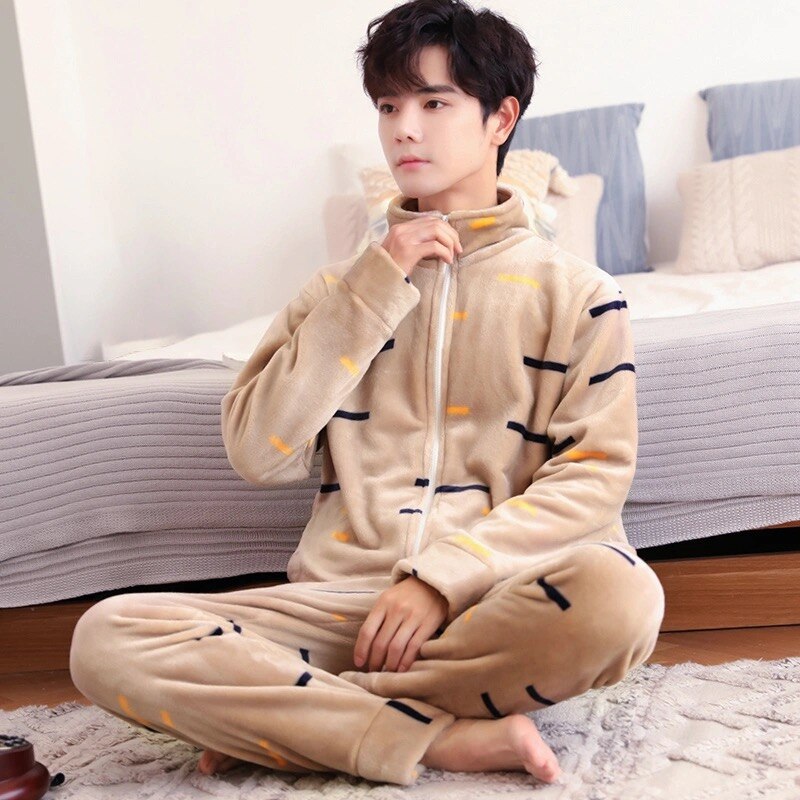 Men's pajamas Set winter Warm youth Sleepwear cora... – Grandado