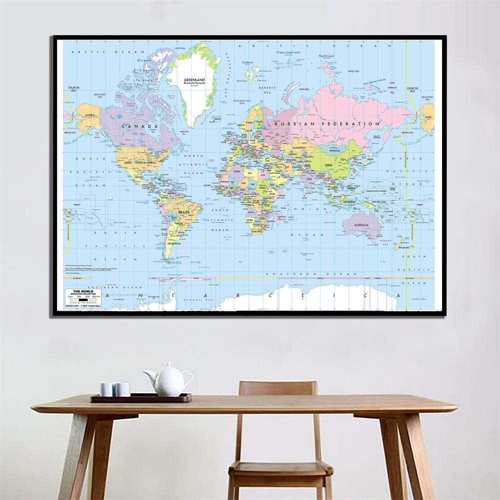 24x36cm The World Mercator Projection Map HD Fine ... – Grandado