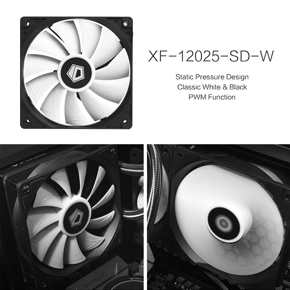 120mm PWM PC Case Fan Black Frame White Blade Comp... – Grandado