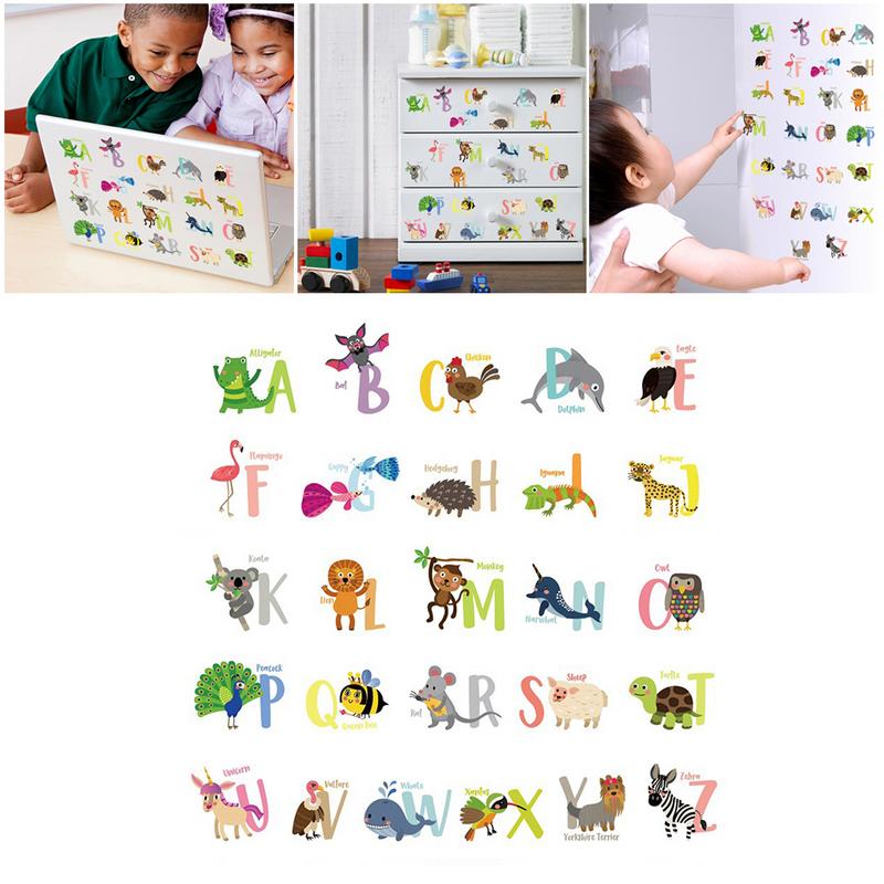 Colorful 26 Letters Cartoon Alphabet Wall Stickers... – Grandado