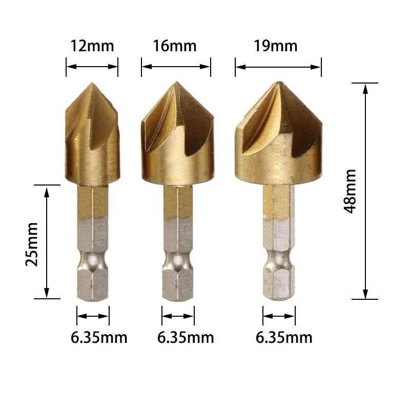 1/3/6pcs 82Degrees Chamfer Drill Bit Set 12/16/19m... – Grandado