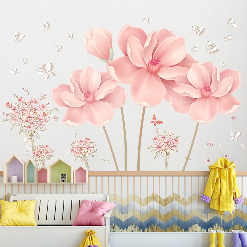 Large Watercolor Pink Flowers Wall Sticker Child N... – Grandado