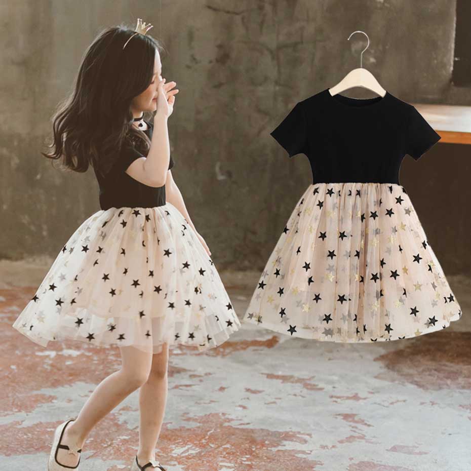 Girls Dress Patchwork Mesh Dress For Girls Star Pr... – Grandado