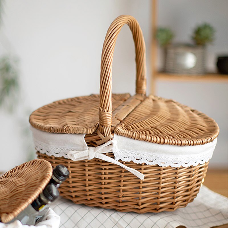 Hand-Woven Rattan Tray Wicker Bags Camping Shoppin... – Grandado