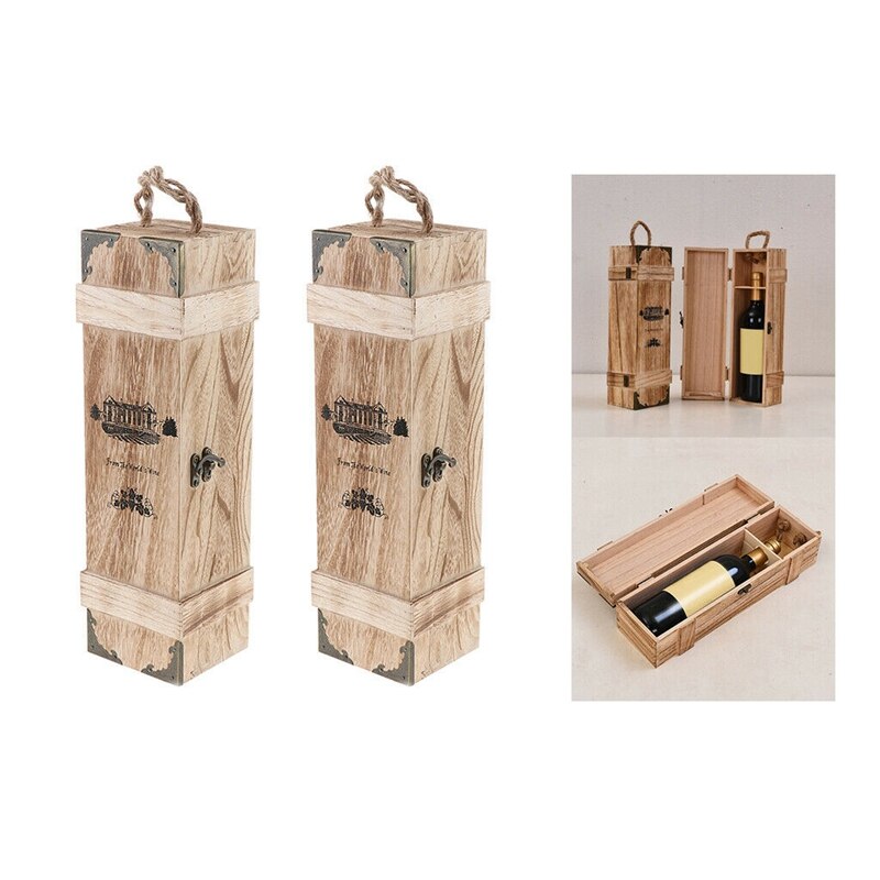 2Pcs Personality Wood Single Red Wine Box Carrier ... – Grandado