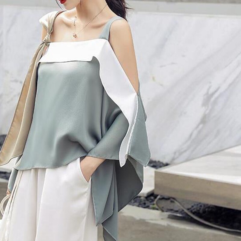 VGH Loose Patchwork Ruffle Blouse For Women Square... – Vicedeal
