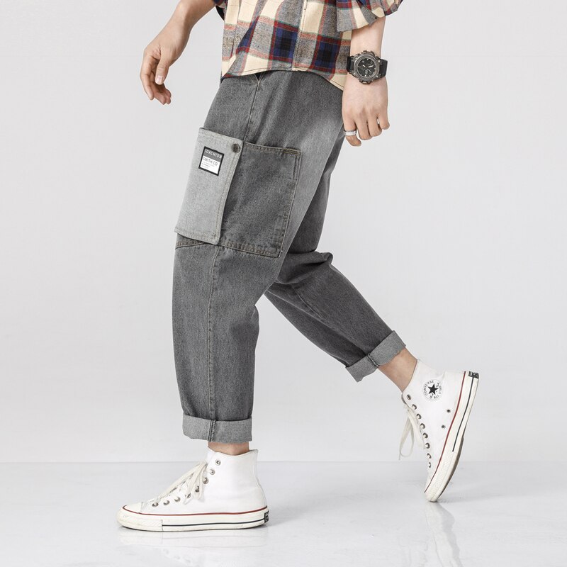 Streetwear Men Harajuku Straight Jeans Side-Pocket... – Grandado