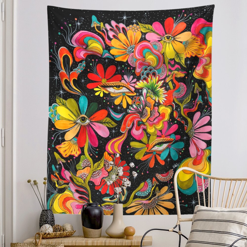 Psychedelic Flower Tapestry Wall Hanging Botanical... – Vicedeal