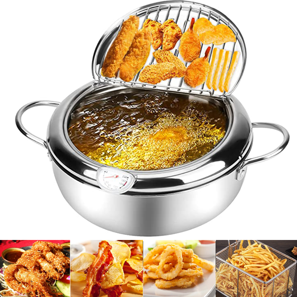 Japanese Deep Fryer With Thermometer and Lid 304 S... – Grandado