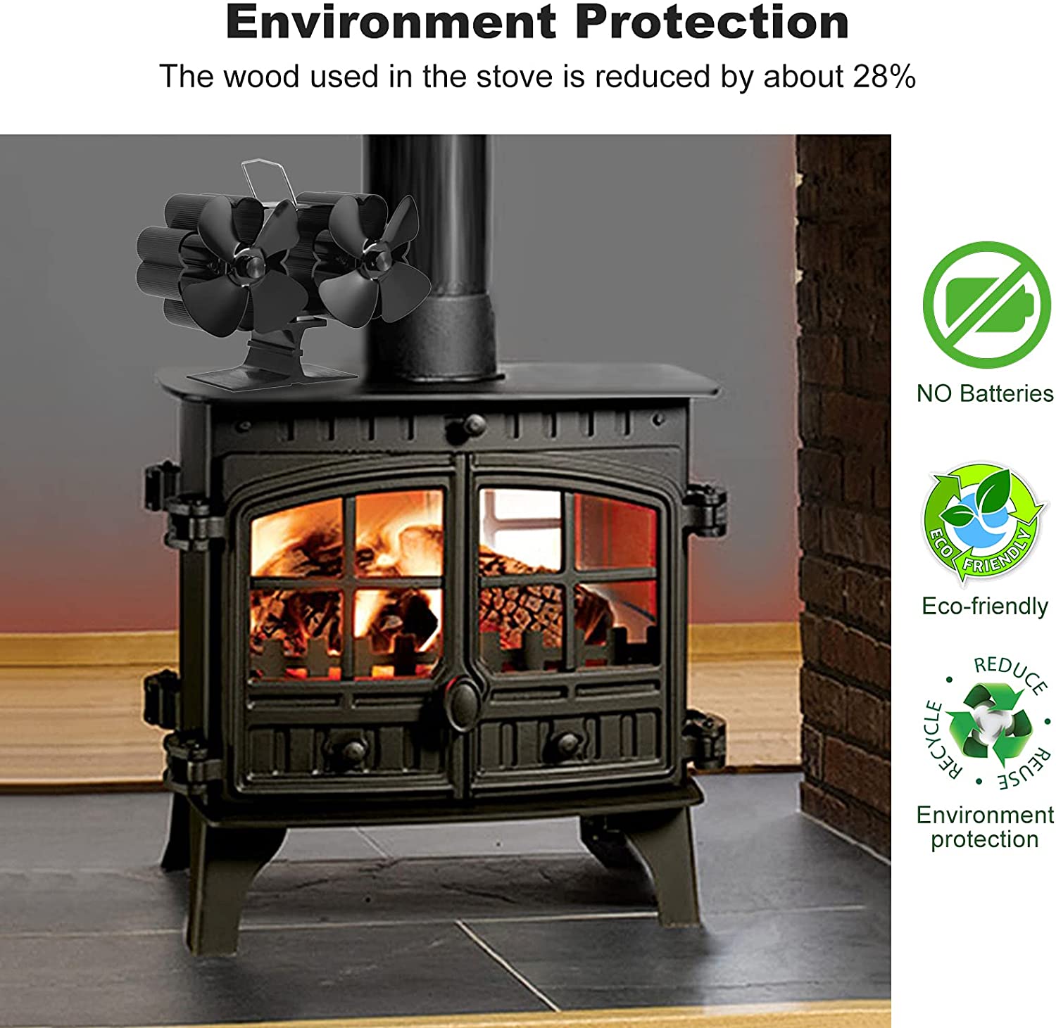 Dual Head 8-Blade Heat Powered Wood Stove Fan Fire... – Grandado