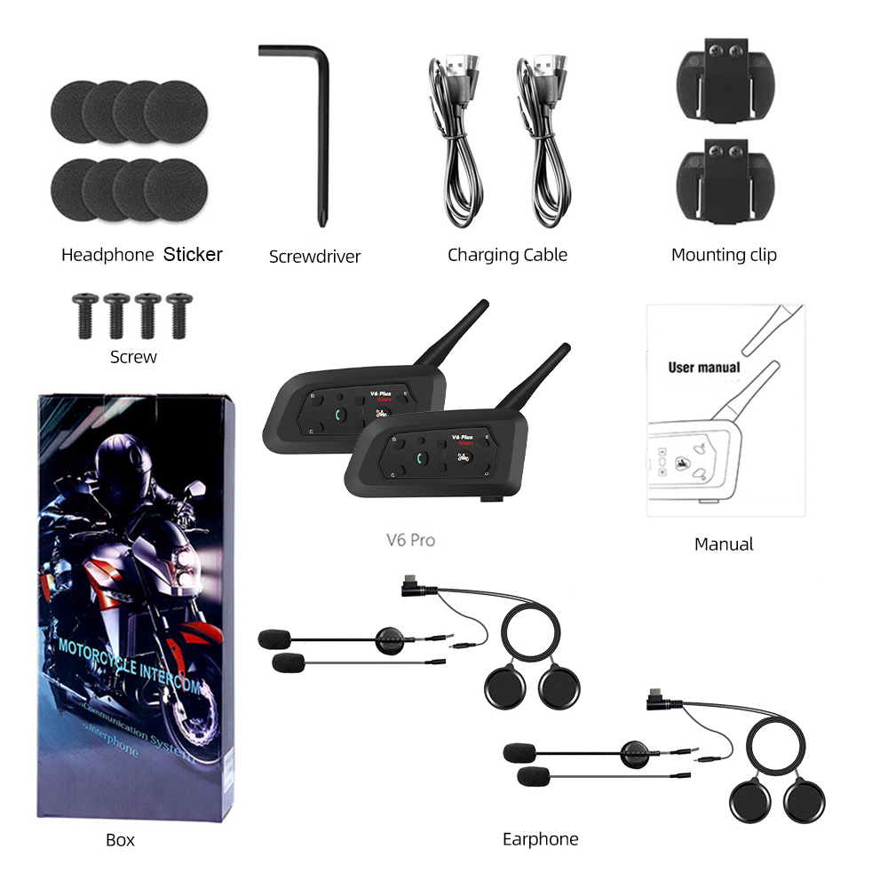 V6 Plus Bluetooth Motorcycle Helmet Intercom Heads... – Grandado
