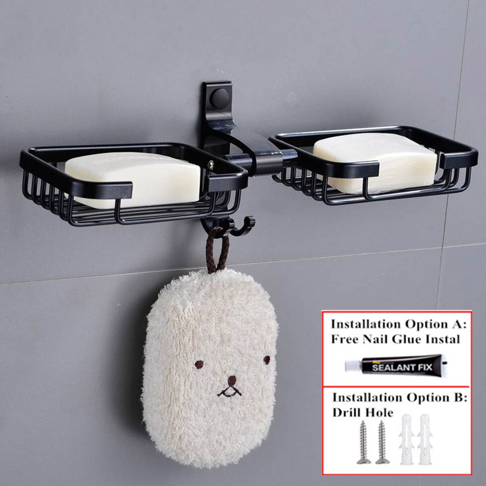 Bathroom Black Space Aluminum Soap Shelf Double Di... – Vicedeal