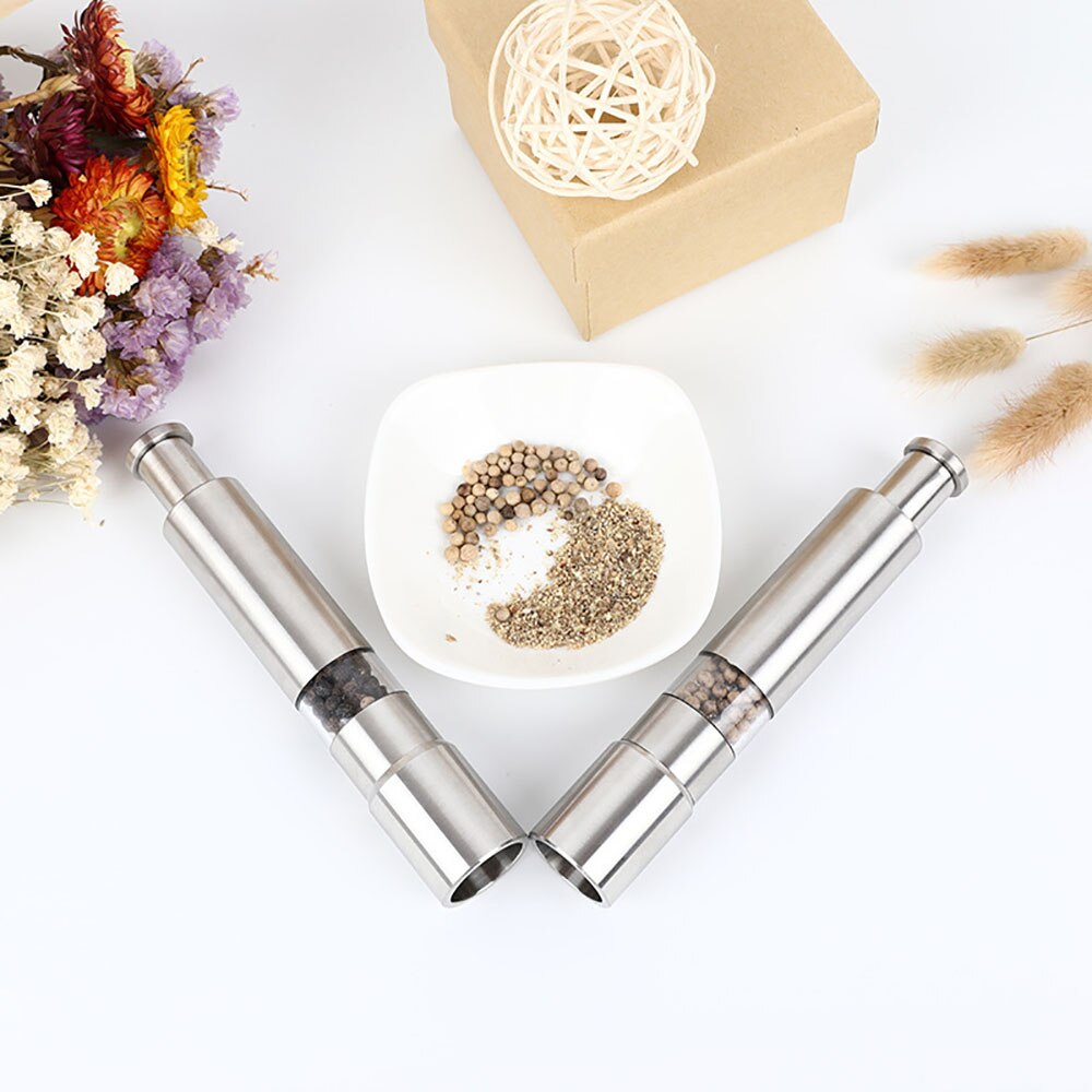 Salt Pepper Mills Grinder Pimenta Manual Push Silv... – Vicedeal