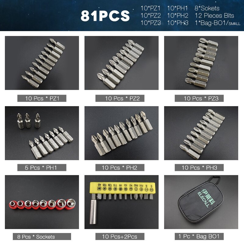 81 stk / mye 25mm gcr 15 pozidrive bits sekskantet... – Vicedeal