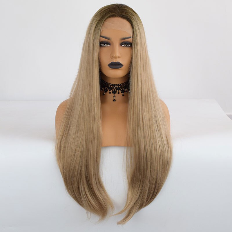 Bombshell Dark Roots Ombre Mix Blonde Straight Syn... – Vicedeal