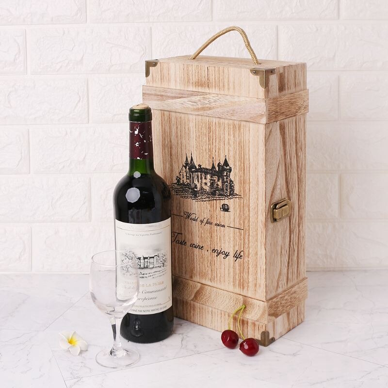 Vintage Wood 2 Red Wine Bottle Box Carrier Crate C... – Grandado