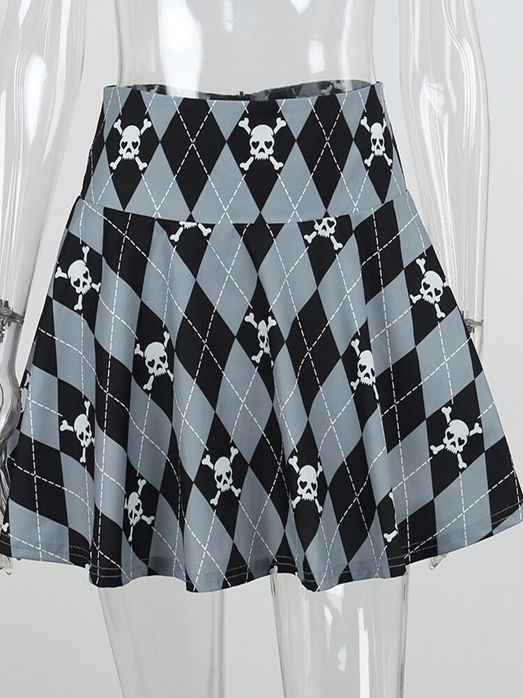 2022 Gothic Clothes Y2K Skull Print Grey Skirt Dia... – Vicedeal