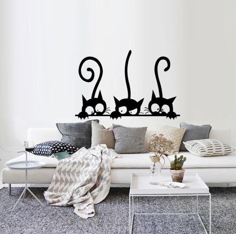 Tre sjove katte wallstickers til stuen boligindret... – Vicedeal