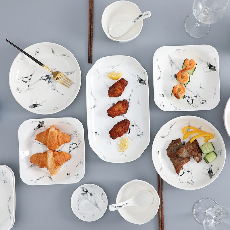 Nordic Marbling Ceramic Tableware Home Breakfast B... – Vicedeal
