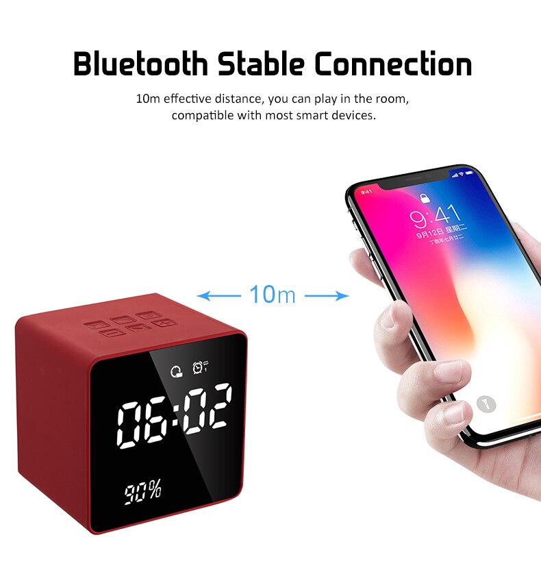 Bluetooth Speaker With FM Radio LED Mirror Alarm Clock Subwoofer Music ...