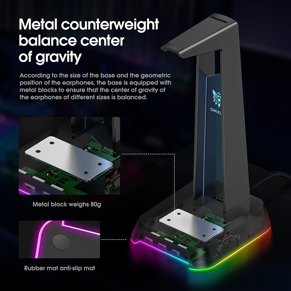 ONIKUMA Headset Display Stand ST-2 with 3 USB+Audi... – Grandado