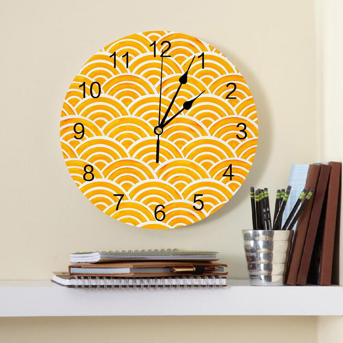 Japanese Wave Marigold Wall Clock Home Decor Bedro... – Grandado