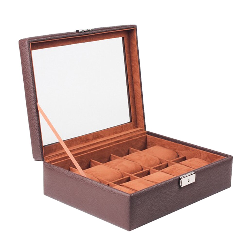 Luxury Brown Leather Watch Display Container 10 Sl... – Grandado