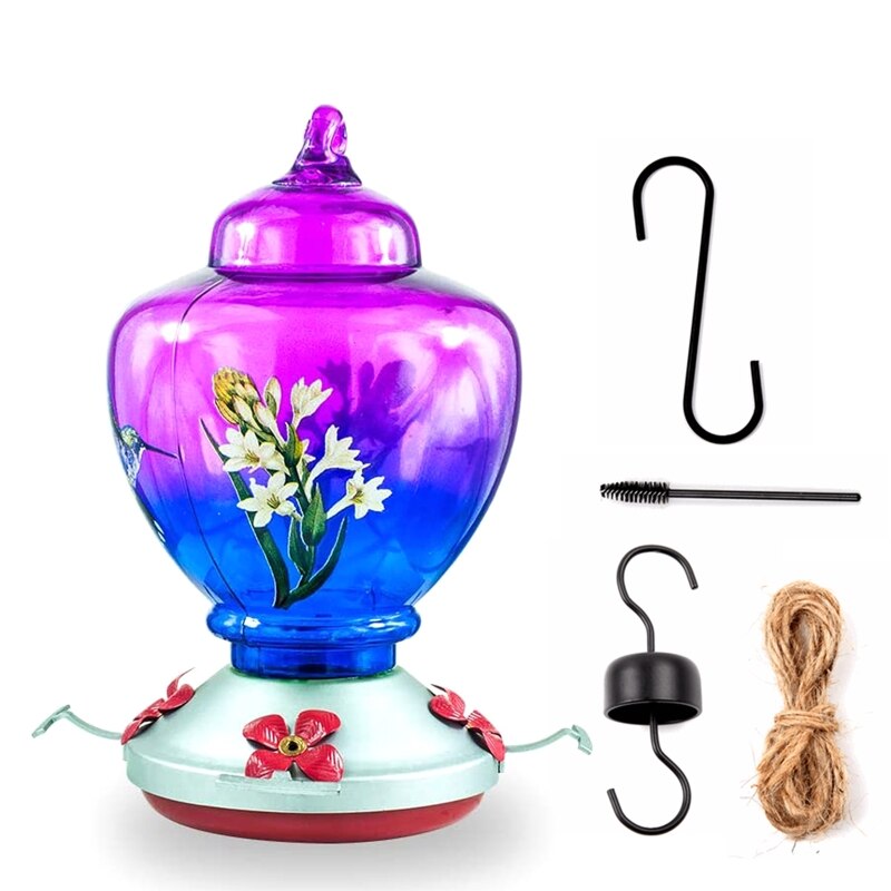 Bird Feeder Hand-blown Glass Hanging Hummingbird F... – Grandado