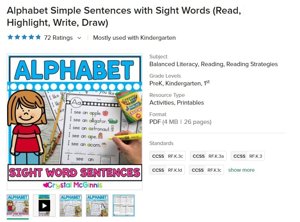 Alphabet Simple Sentences with Sight Words (Read, ... – Grandado