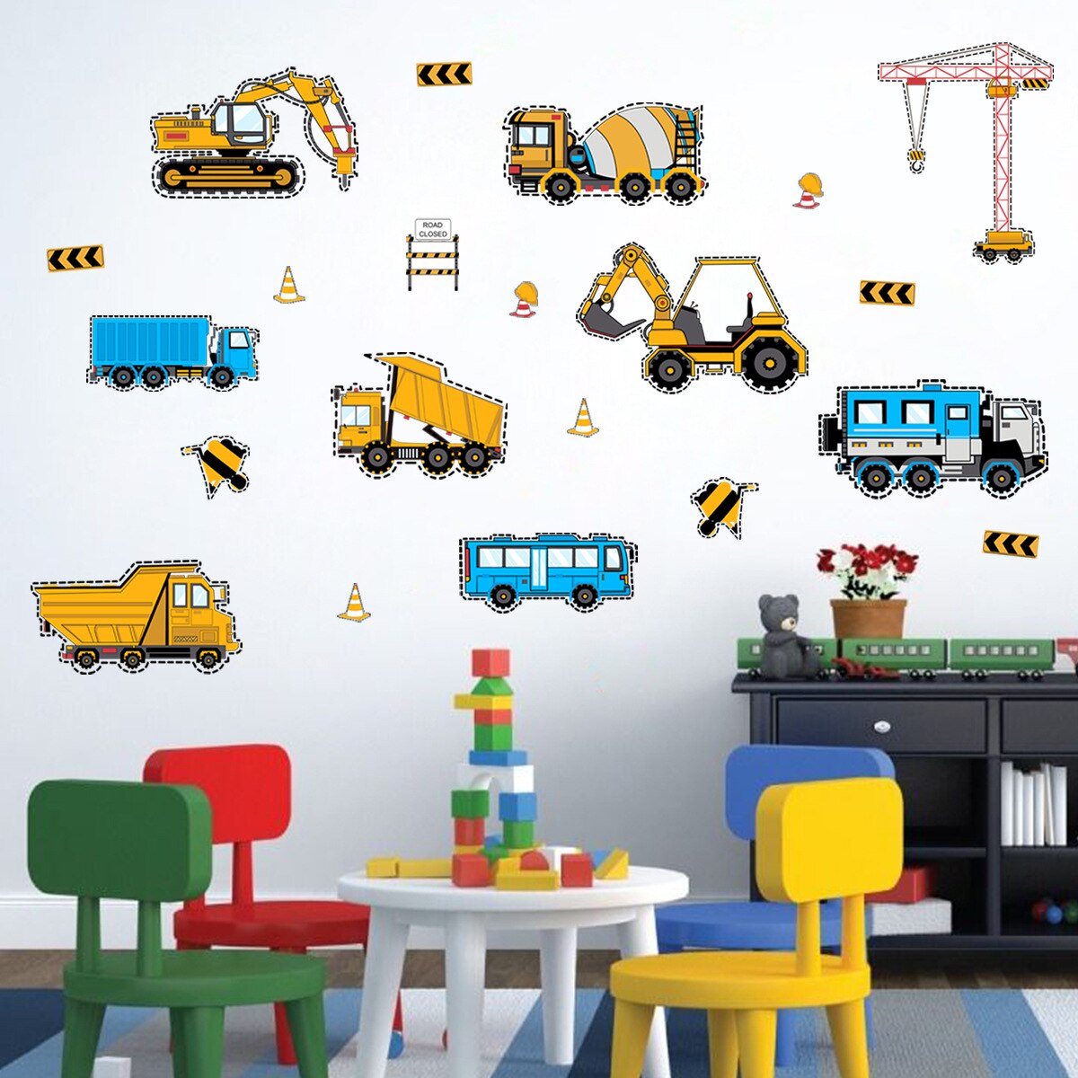 Construction Truck Excavator Wall Sticker For Kids... – Grandado