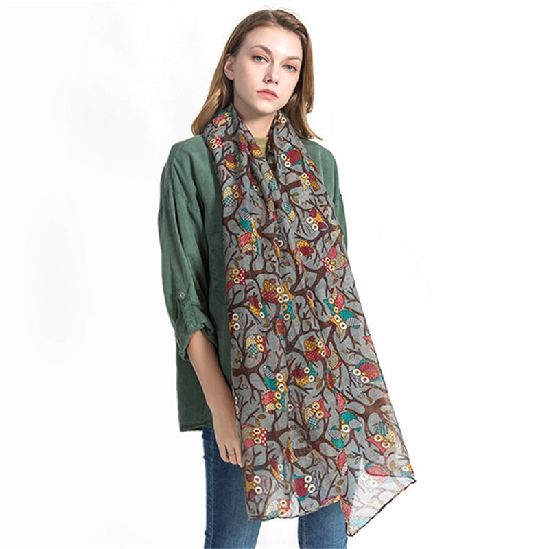 Autumn and Winter Long Cotton Scarf Owl print Shaw... – Vicedeal