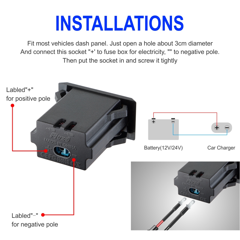 Car Charger Socket PD3.0 & QC3.0 Double USB C Port... – Grandado
