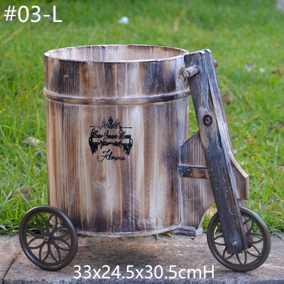 Three Wheels Vehicle Wood Flower Tub Natural Woode... – Grandado