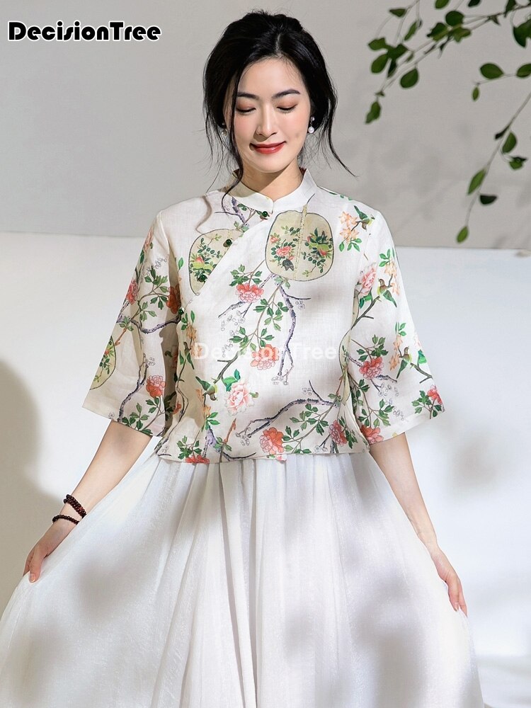 2022 cheongsam blouse silk linen qipao tops chines... – Grandado
