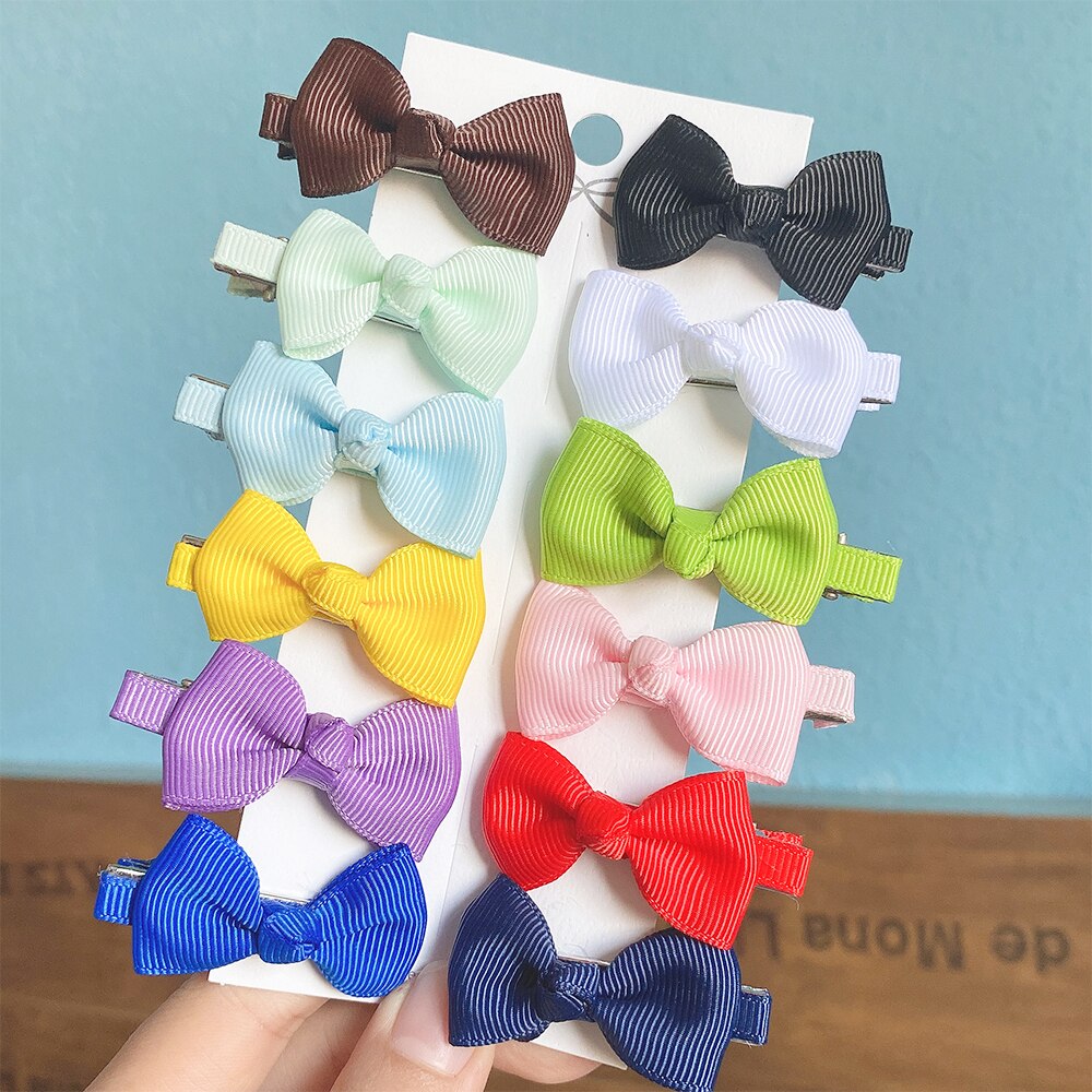 10Pcs/Set Solid Color Cute Bows Hair Clip For Kids... – Grandado