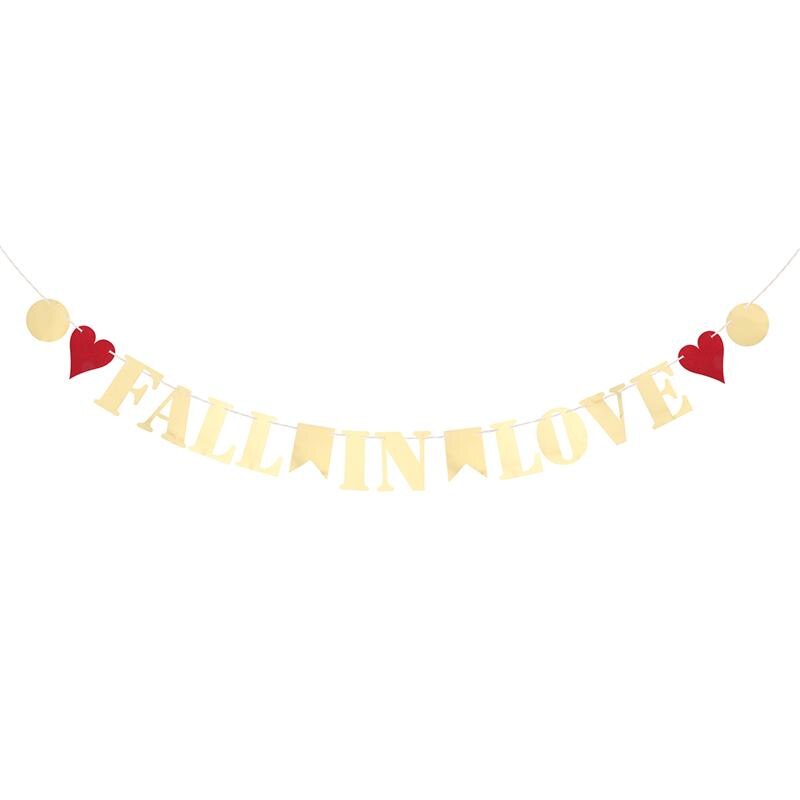 FALL IN LOVE Gold Glitter Bunting Banner with 2 He... – Grandado