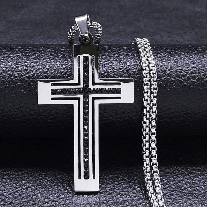 Catholic Cross Amulet Crystal Pendant Men Chain Ne... – Grandado