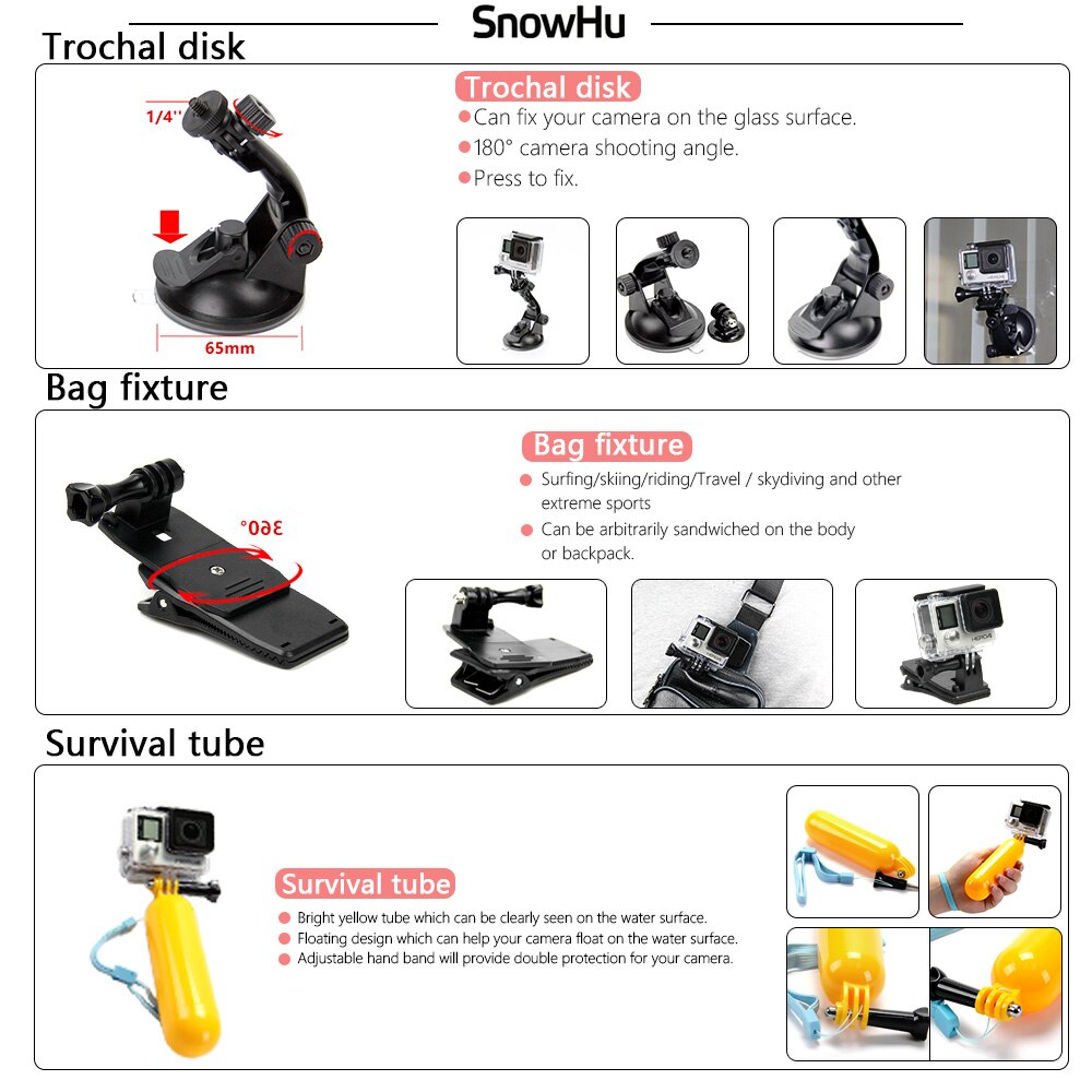 SnowHu Voor Gopro hero Accessoires Set Mount Strap... – Vicedeal