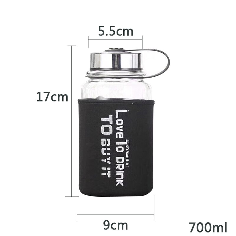 700ml/1000ml bærbare glas vandflasker med skridsik... – Grandado